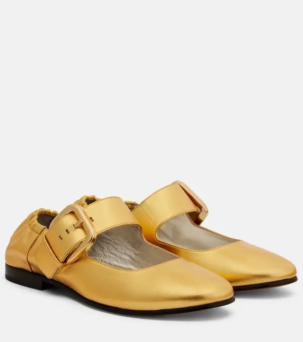 Bottega Veneta Amy Metallic Leather Mary Jane Flats - Gold