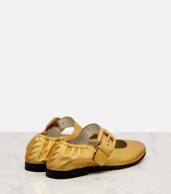 Bottega Veneta Amy Metallic Leather Mary Jane Flats