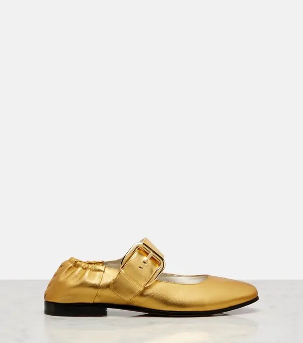 Bottega Veneta Amy Metallic Leather Mary Jane Flats
