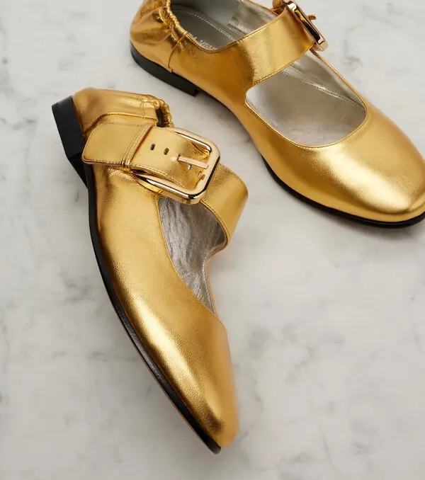 Bottega Veneta Amy Metallic Leather Mary Jane Flats