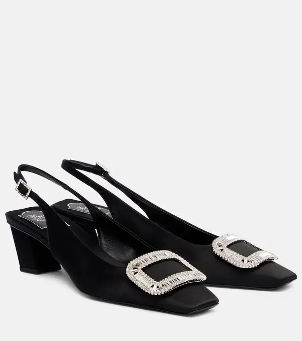 ROGER VIVIER Belle Vivier 45 Satin Slingback Pumps - Black