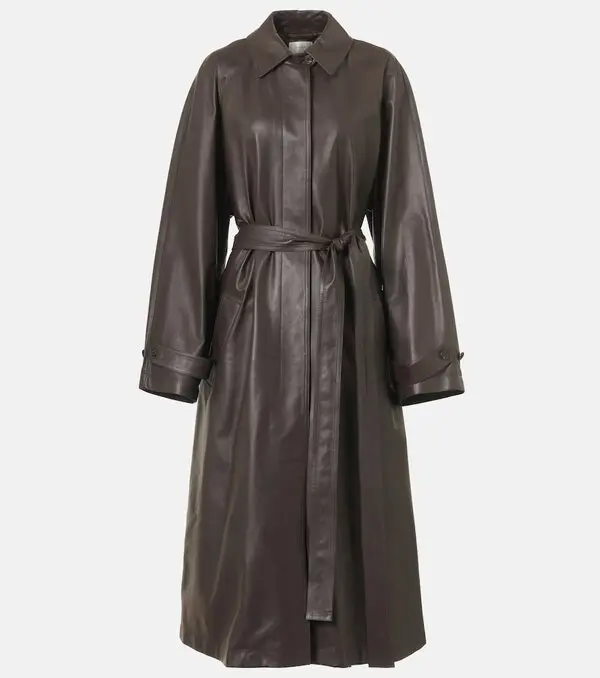 THE ROW Ryota Leather Wrap Coat - Brown