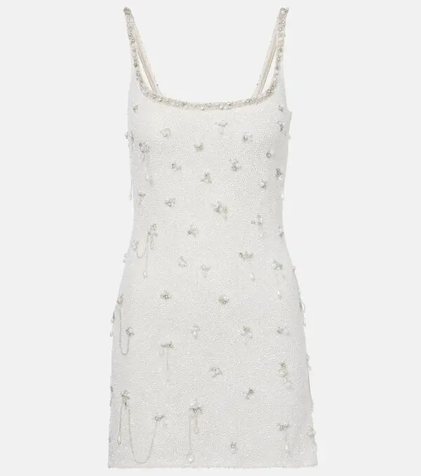 CLIO PEPPIATT Droplet Embellished Beaded Minidress - White