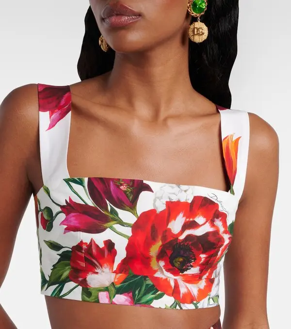 Dolce & Gabbana Floral Cotton Poplin Bra Top