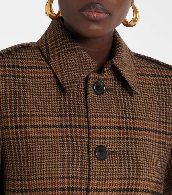 Saint Laurent Belted Prince Of Wales Wool Coat