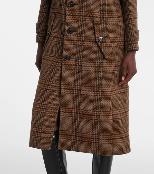 Saint Laurent Belted Prince Of Wales Wool Coat