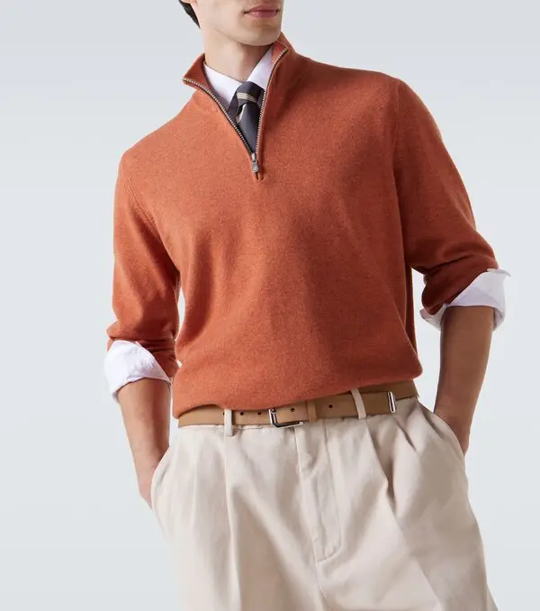 Brunello Cucinelli Cashmere Half-zip Sweater - Orange