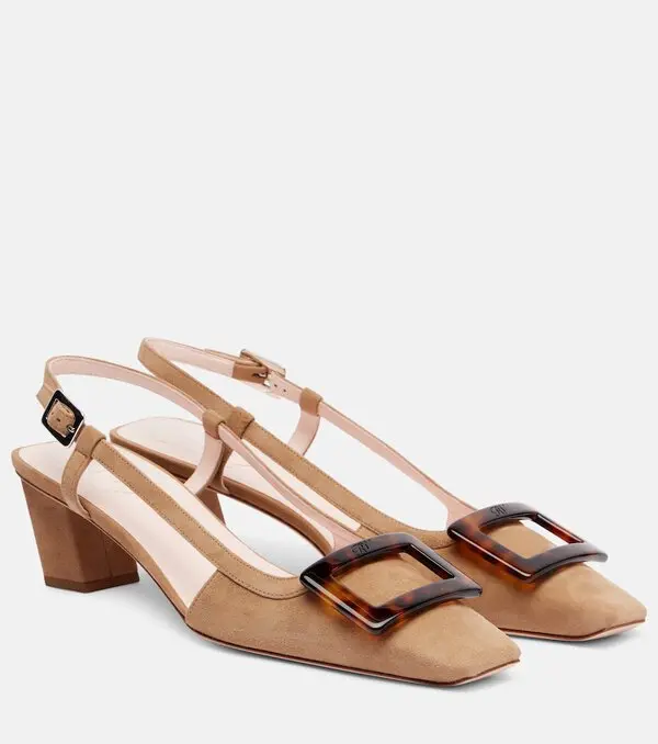 ROGER VIVIER Belle Vivier 45 Suede Slingback Pumps - Brown