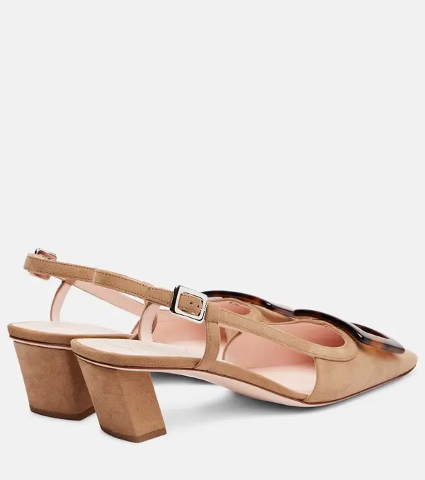 ROGER VIVIER Belle Vivier 45 Suede Slingback Pumps - Brown