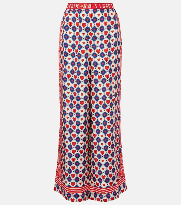 Camilla Printed Silk Palazzo Pants - White