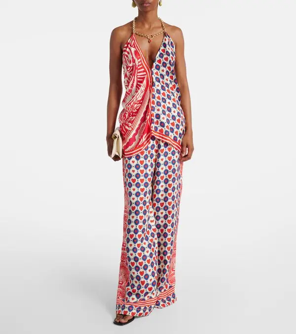 Camilla Printed Silk Palazzo Pants - White