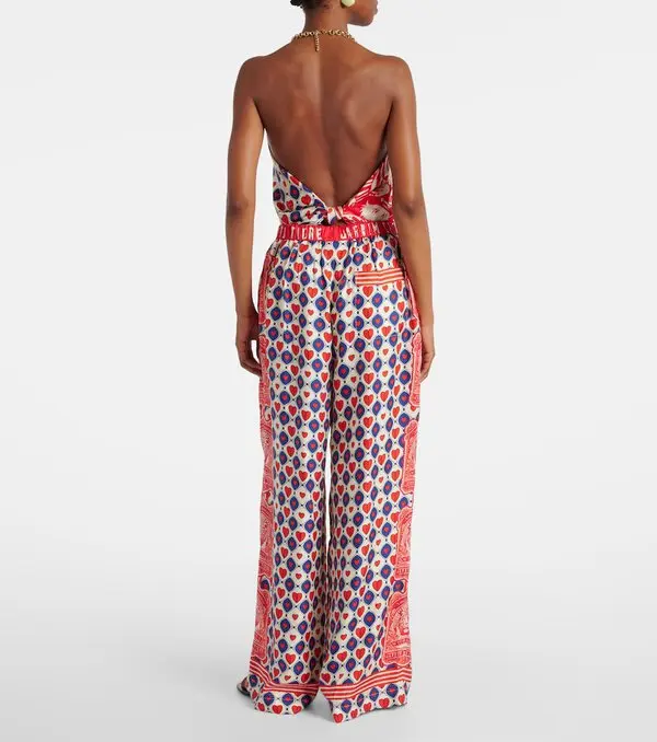 Camilla Printed Silk Palazzo Pants - White