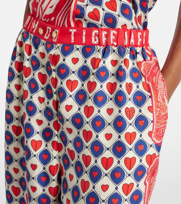 Camilla Printed Silk Palazzo Pants - White