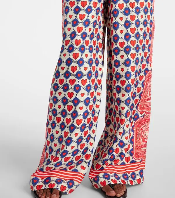 Camilla Printed Silk Palazzo Pants - White