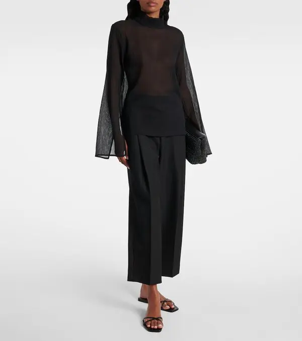 TOTEME Cotton And Silk Mock Neck Top - Black