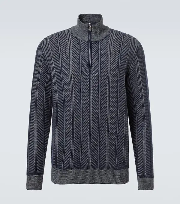 Brunello Cucinelli Herringbone Cashmere Half-zip Sweater
