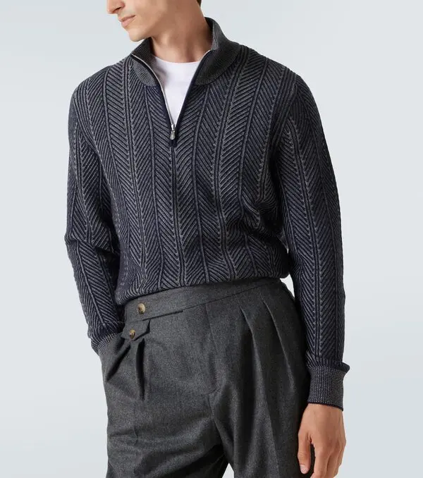 Brunello Cucinelli Herringbone Cashmere Half-zip Sweater