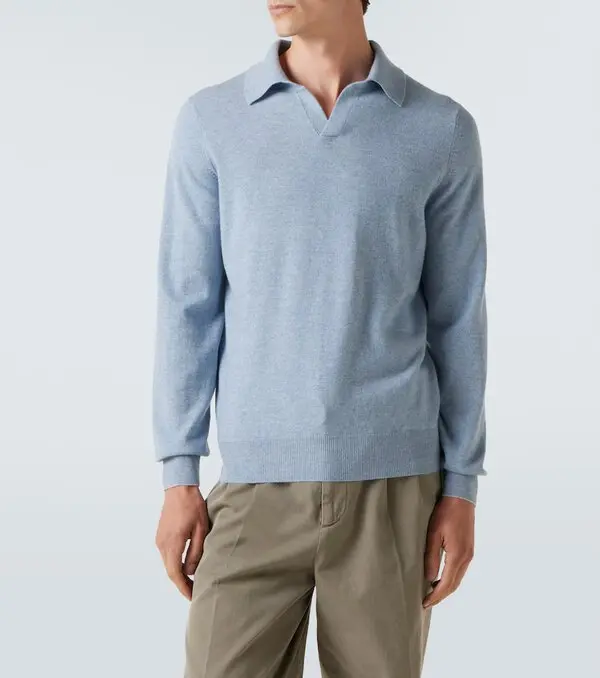 Brunello Cucinelli Cashmere Polo Sweater - Blue