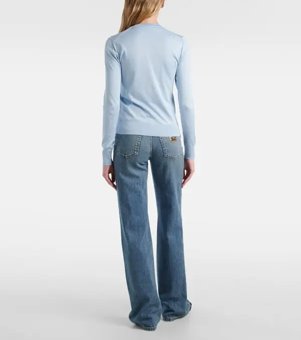 Dolce & Gabbana Silk Sweater With Floral Appliqu - Blue