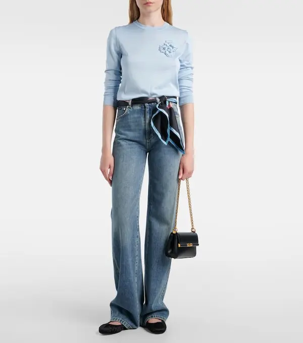 Dolce & Gabbana Silk Sweater With Floral Appliqu - Blue
