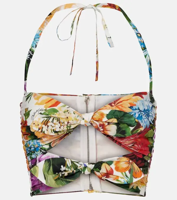 Dolce & Gabbana Cutout Floral Cotton Crop Top - Multicoloured