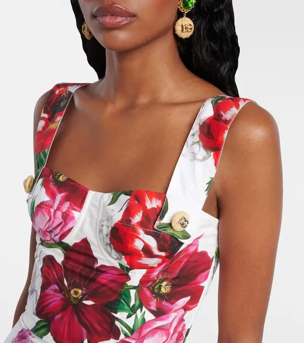Dolce & Gabbana Floral Cotton Poplin Bustier Dress