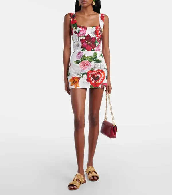 Dolce & Gabbana Floral Cotton Poplin Bustier Dress