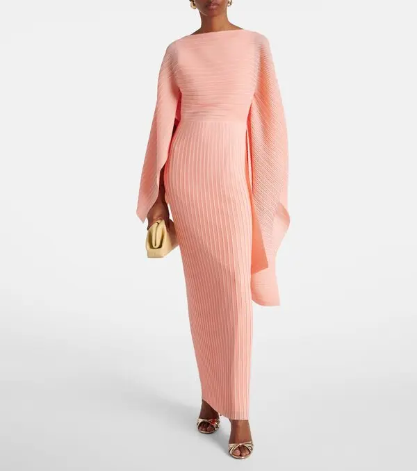 Solace London Adami Plisse Caped Maxi Dress - Pink