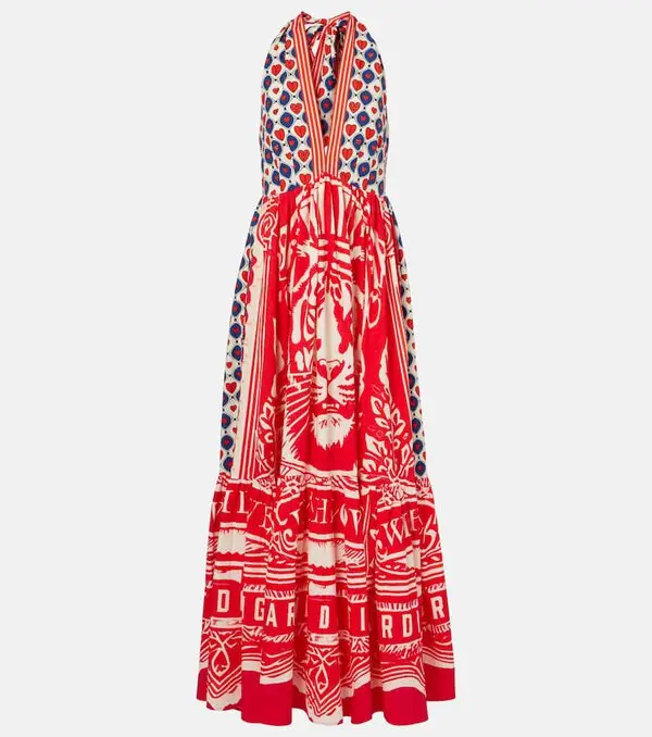 Camilla Halterneck Printed Maxi Dress - Red