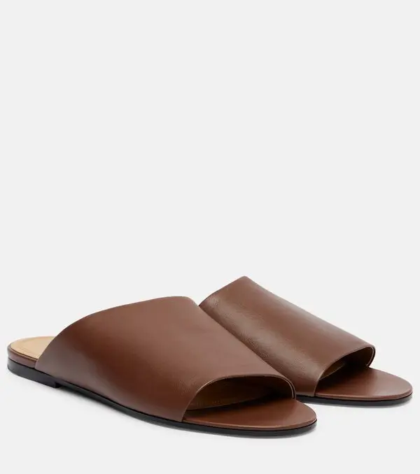 THE ROW Signum Leather Slides - Brown