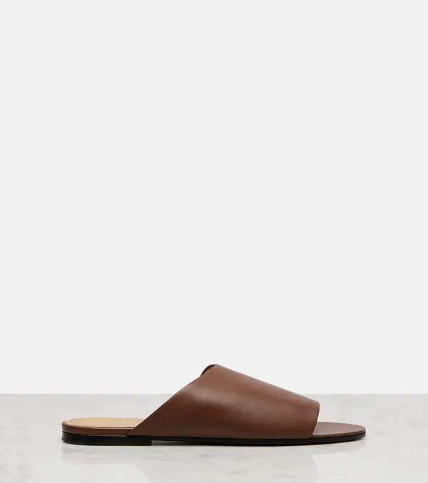 THE ROW Signum Leather Slides - Brown