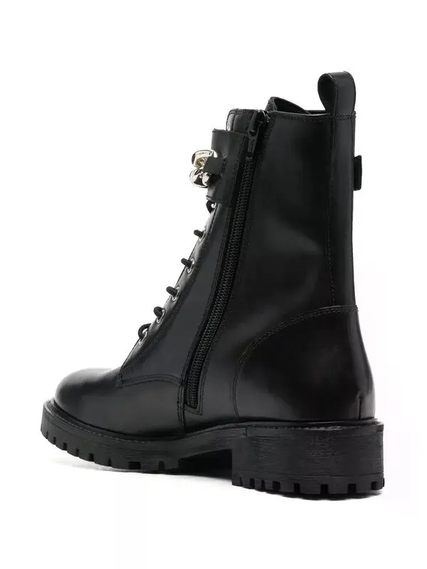 Geox Hoara Leather Combat Boots - Black