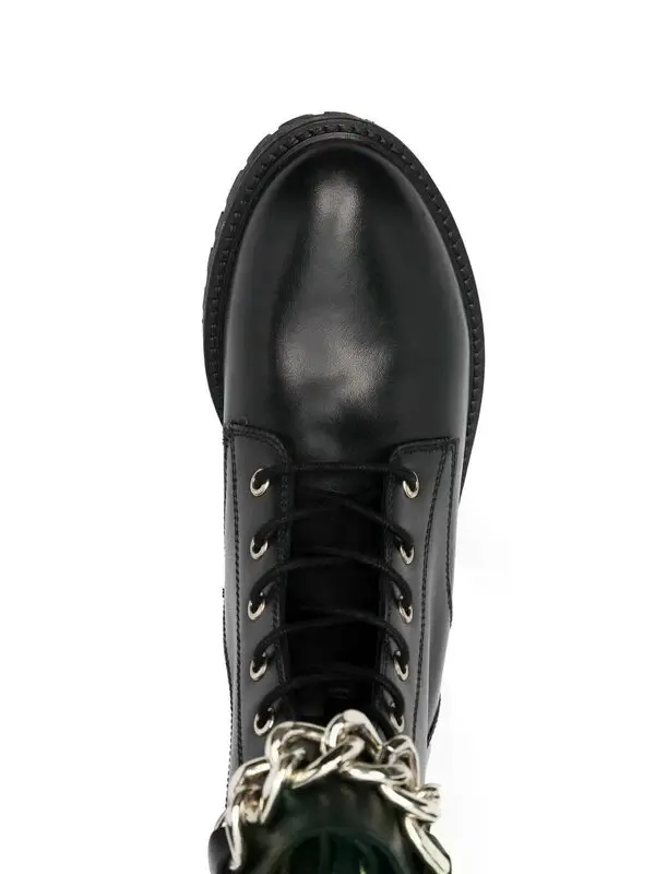 Geox Hoara Leather Combat Boots - Black