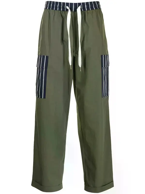 PORTS V Striped-panel Drawstring Trousers