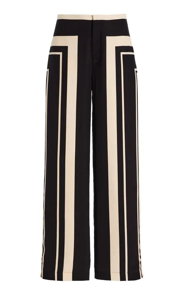 Sir The Label Pietra Silk Wide-leg Trousers - Black,white