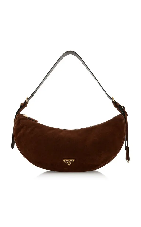 Prada Demi-lune Large Suede Shoulder Bag