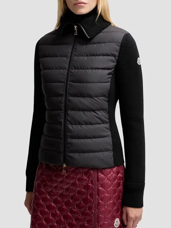 Moncler Down-filled Cardigan In Wool - Black