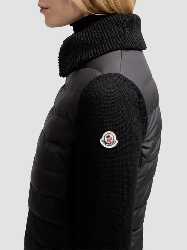 Moncler Down-filled Cardigan In Wool - Black