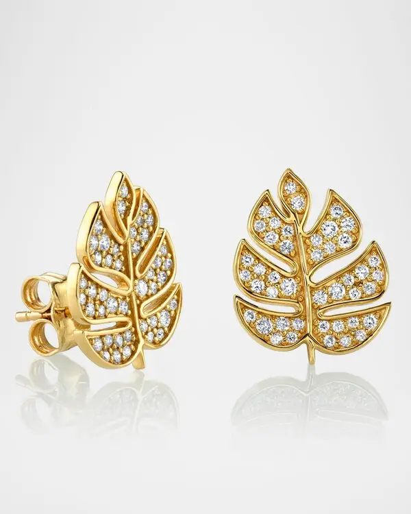 SYDNEY EVAN Medium Monstera Leaf Stud Earrings - Gold