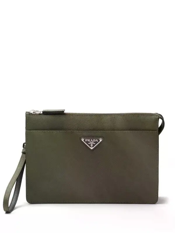 Prada Saffiano Leather Pouch With Detachable Wrist Strap - Black