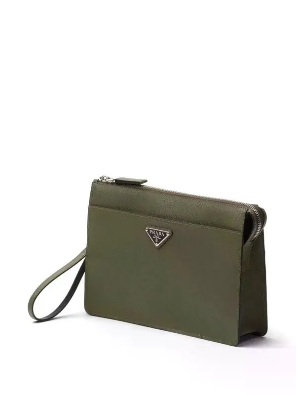Prada Saffiano Leather Pouch With Detachable Wrist Strap