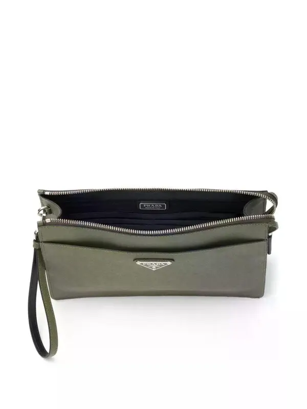 Prada Saffiano Leather Pouch With Detachable Wrist Strap