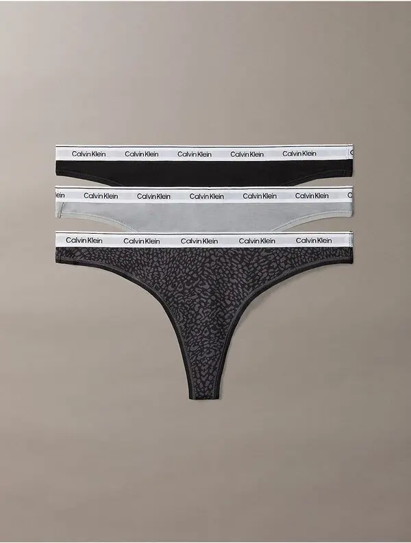 Calvin Klein Icon Logo 3-pack Low Rise Thong - Black/ Wolf Grey/ Animal Mirror Black