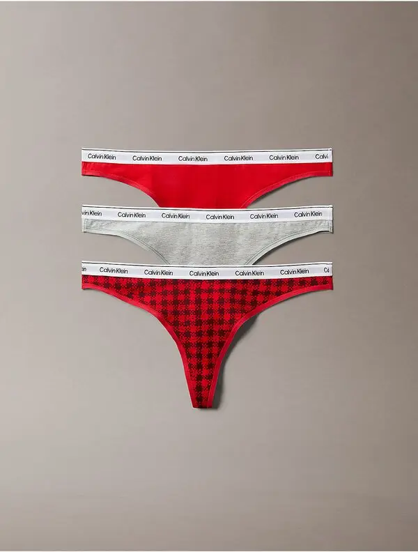 Calvin Klein Icon Logo 3-pack Low Rise Thong - Blotched Plaid Multi