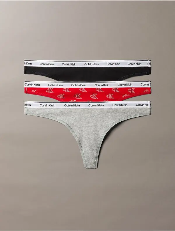 Calvin Klein Icon Logo 3-pack Low Rise Thong - Grey Heather Multi