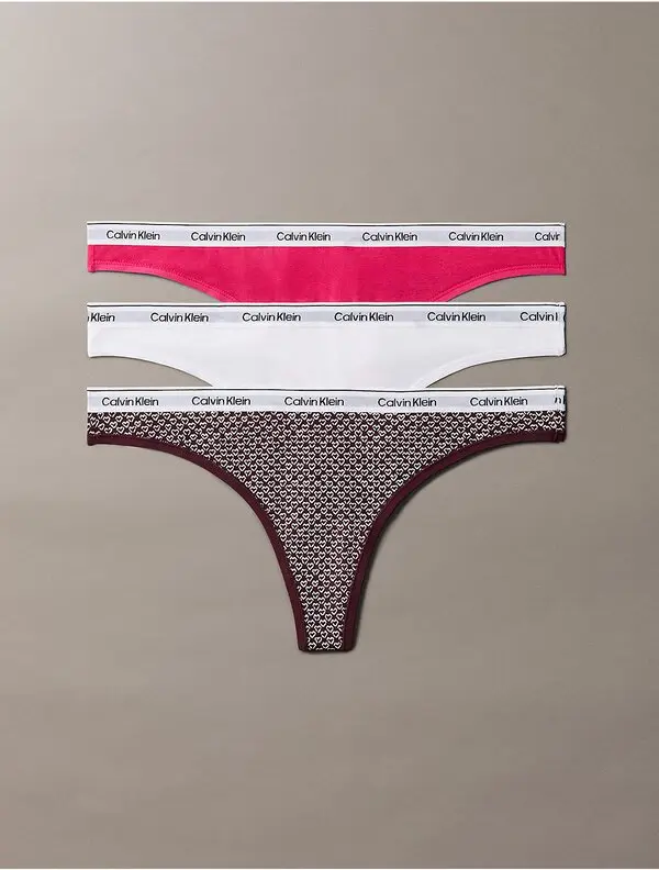 Calvin Klein Icon Logo 3-pack Low Rise Thong - Stencil / Dark Berry