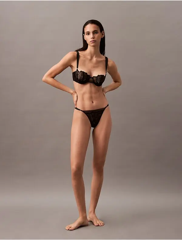 Calvin Klein Floral Lace Unlined Balconette Bra - Black