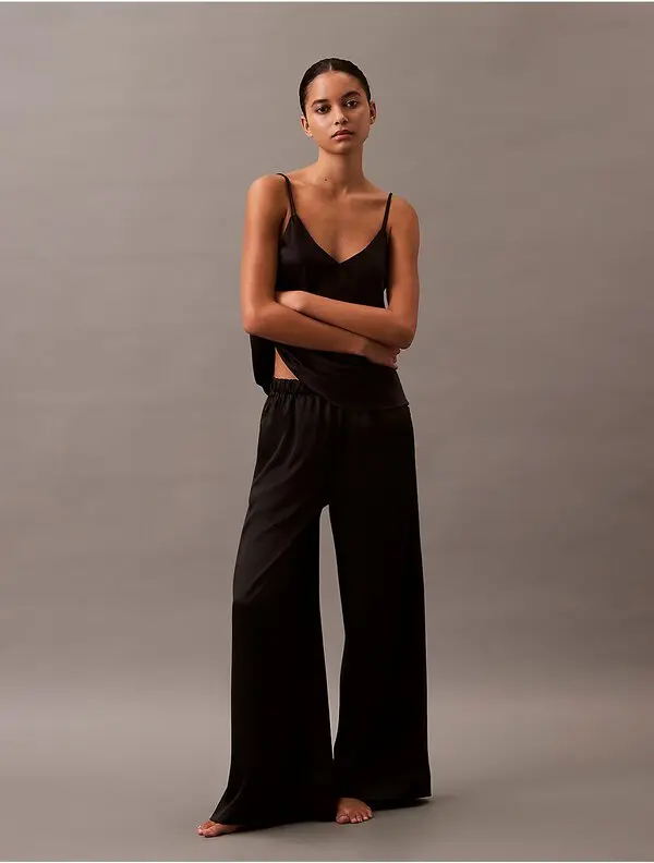 Calvin Klein Satin Wide Leg Sleep Pants - Black