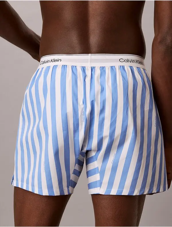 Calvin Klein Cotton Poplin Boxer - Boardwalk Logo Blue Stripe