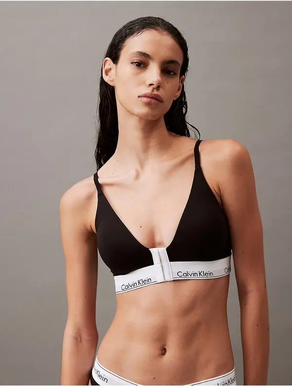 Calvin Klein Icon Cotton Modal Lightly Lined Triangle Front Closure Bralette - Black